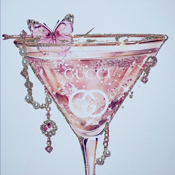 Wall Decor | Luxurious Pink And Gold Martini Glass Canvas Art | Poshmark